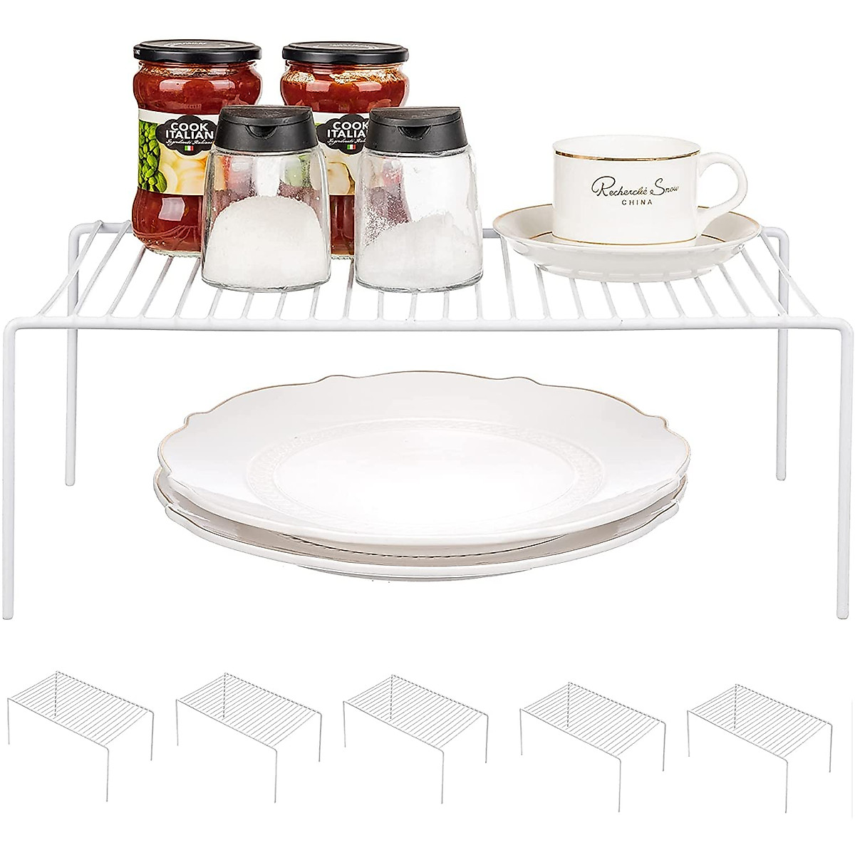 GEDLIRE Cabinet Storage Shelf Rack Set of 6, Medium (13 x 9.4 inch) Rustproof Metal Wire Kitchen Cabinet Organizer and Storage, Cupboard Spice Shelf Rack for Plate, Dish, Counter & Pantry Organization