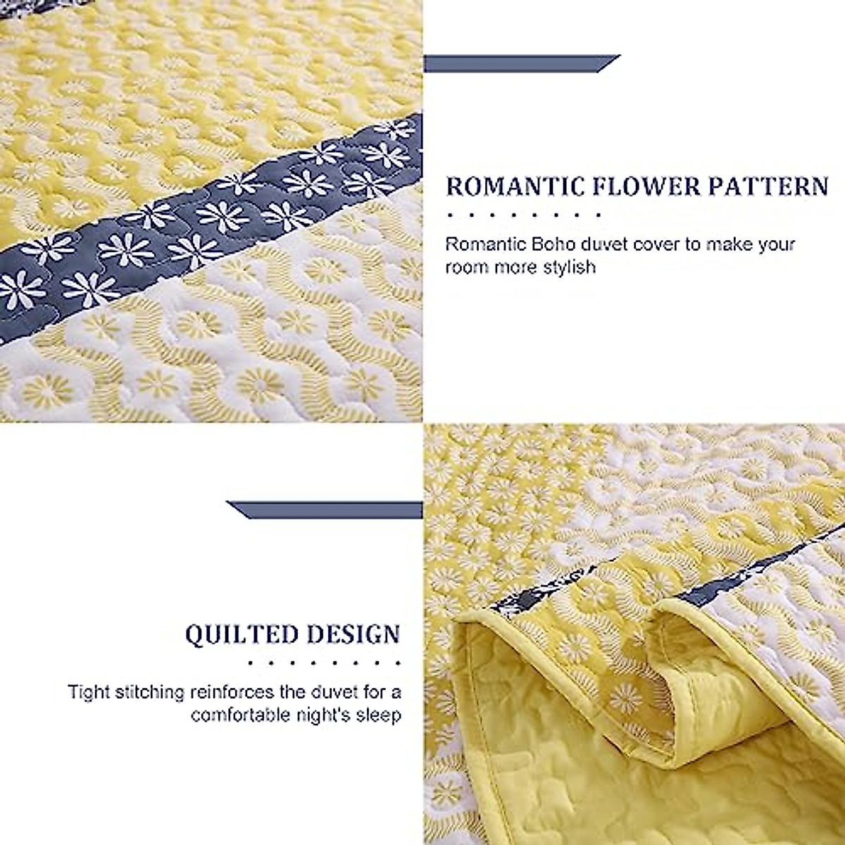 Boho Quilt Set Queen Size Yellow Bohemian Quilt Bedding Set Striped Lightweight Summer Bedspread Coverlet Bedding Set 96"x90" (3 Pieces)