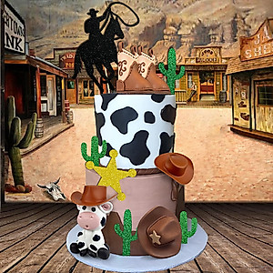 Cowboy Cake Decorations Cowboy Hat and Boot Cake Toppers Cow Cake Topper for Western Cowboy Cowgirl Theme Party Birthday Baby Shower Party Supplies (Cowboy)