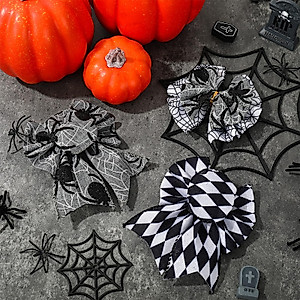 AnyDesign 30 Yards Halloween Wired Edge Ribbon 5 Roll Spooky Boo Ghost Spider Wed Checks Decorative Ribbon Black White Halloween Craft Fabric Ribbon for Wreath Bow Making DIY Gift Wrapping Supplies