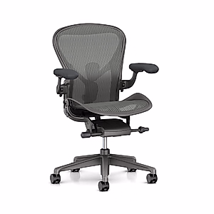 Herman Miller Aeron Ergonomic Office Chair with Tilt Limiter and Seat Angle | Adjustable PostureFit SL, Arms, and Carpet Casters | Medium Size B with Carbon Finish