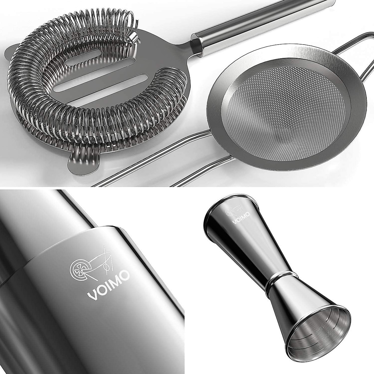 Bartender Kit Cocktail Set, VOIMO Stainless Steel Premium Cocktail Shaker Set Boston Shaker, 22 Piece Bar Tools Set with Better Acrylic Stand, Cocktail Gift Set for Holiday Day, Home or Bar