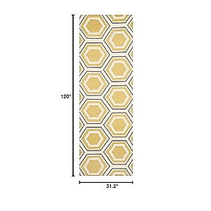 SAFAVIEH Dhurries Collection 2'6" x 10' Ivory / Yellow DHU202A Handmade Flatweave Premium Wool Runner Rug