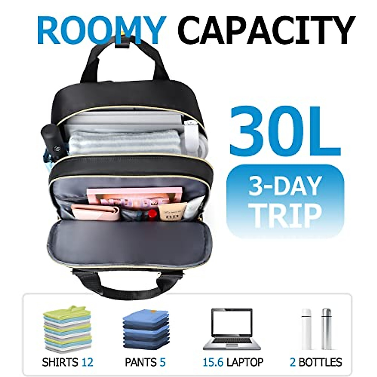 Liokesa Black Backpack for Women, School Backpack for Teen Girls, 15.6 Inch Quilted Backpack Purse with USB Port, Work Business Teacher Student Computer Bag, College Bookbags Casual Daypacks, Black