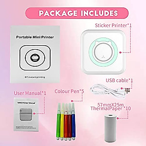 InstaProud - Portable Sticker Mini Printer, Mini C15 Pocket Thermal Printer,Wireless Bluetooth Photo Printer, Portable Label Sticker Printer for Photos Diaries Memos Study Notes(Blue-10 Paper Rolls)