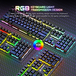 A.jAZZ Wireless Gaming Keyboard and Mouse Combo,Full Size 12 RGB Chroma Backlit Keyboard,Rechargeable 4200mAh Mechanical Feel USB/Type-C Dual Receiver Silent Mice,for PC,Mac,Laptop,PS4,Xbox,Black