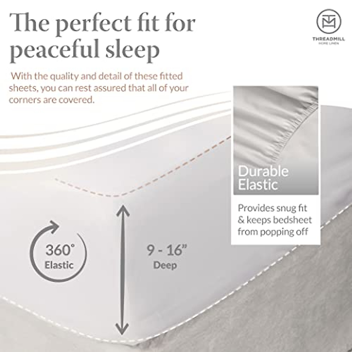 Threadmill 100% USA Supima Cotton Sheets, King Size, 1000 Thread Count, Luxury 4 Piece Set, Hotel Quality Sateen Weave White Bed Sheets with Elasticized Deep Pocket