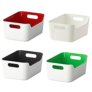 VARIERA Open Storage Box,Kitchen Cabinet and Pantry Storage Organizer Bin - Two Cut-Out Handles That Make 9.4 x 6.75 x 4.3 Inches (Black /White)