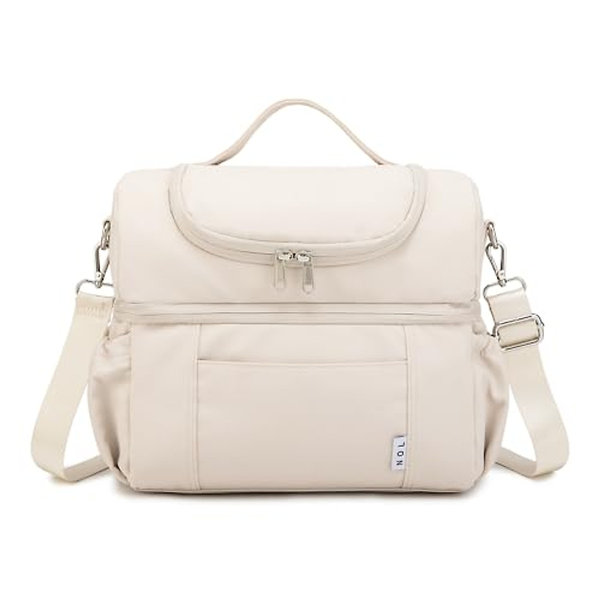 NOL Natural Organic Lifestyle Adult Lunch Box Insulated Lunch Bag Large Dual Compartment Lunch Bag Coolers Lightweight Nylon Waterproof Lunch Box for Work, Picnic, Travel, Outdoors, Cream