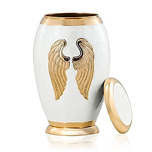 Nazareth Store Wings Adult Cremation Urn for Human Ashes Elegant Elite Pearl White with Gold Flower,Hand Made Brass Classy Finish to Honor Your Loved One - with Velvet Box