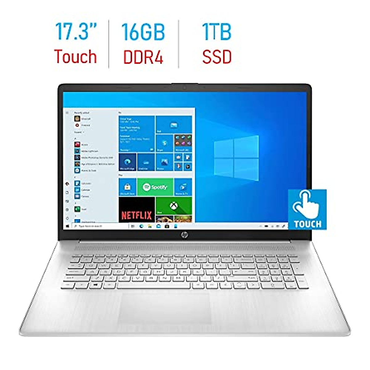 HP 17.3" Diagonal HD+ Touchscreen Display, AMD Ryzen 3 3250u, 16GB DDR4, 1TB SSD, AMD Radeon Graphics, HD Webcam, WiFi 6, HDMI, Bluetooth, 1-Year 365 Office, W10 Home, Mazepoly Accessories