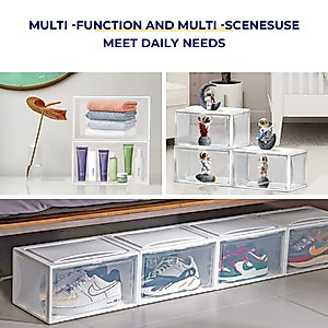 Nimluxe Shoes Storage Boxes,6Pack Sneaker Shoe Boxes Clear Plastic Stackable,Shoe Organizer Boxes with Magnetic Side Opening Lids, Display Case Shoe Container Boxes Fit Shoe Size Up to US 15