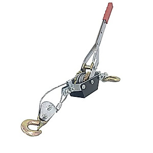 NICCOO 2 Ton Heavy Duty 2 Hook Steel Cable Dual Gear Power Ratchet Come Along Puller Tool | Power Puller | Come Along Winch | Chain Puller | 2 Ton Power Puller, Red