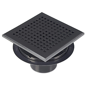 6 Inch Square Shower Floor Drain with ABS Shower Drain Base, 304 Stainless Steel Drain Cover, Matte Black