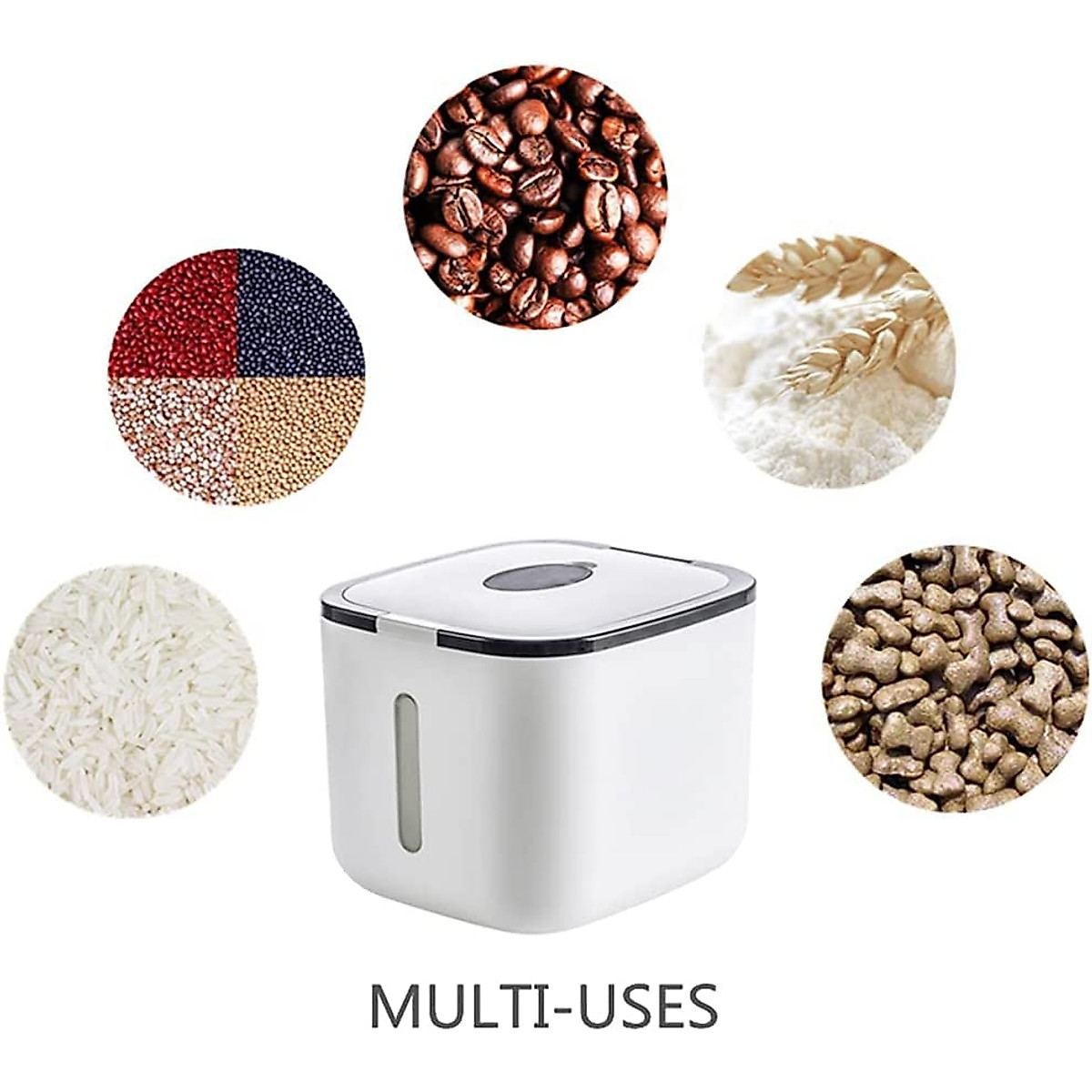 GQU Airtight Rice Dispenser 22 Lbs Food Storage Container Automatic Flip Cover Rice Bucket for Cereal Grain Flour Rice Nuts Beans Pet Food Countertop, Gray