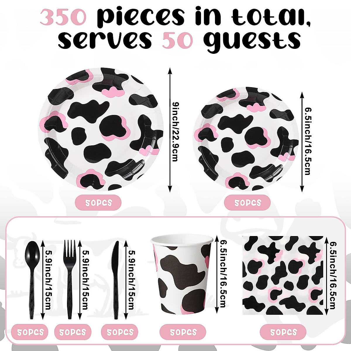 Domensi 350 Pcs Pink Cowgirl Party Supplies Cow Party Tableware Set Serve 50 Cow Print Plates Napkins Cups Cow Theme Party Decoration for Cowgirl Cowboy Farm Animal Cow Theme Birthday Baby Shower