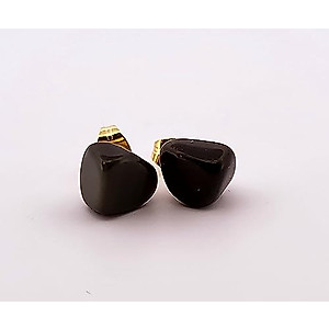Natural Black Onyx Gold Stud Earrings