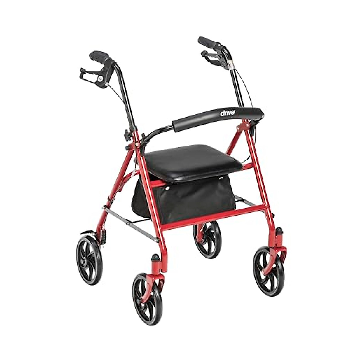 Drive Medical 10257RD-1 4 Wheel Rollator Walker With Seat, Steel Rolling Walker, Height Adjustable, 7.5" Wheels, Removable Back Support, 300 Pound Weight Capacity, Red