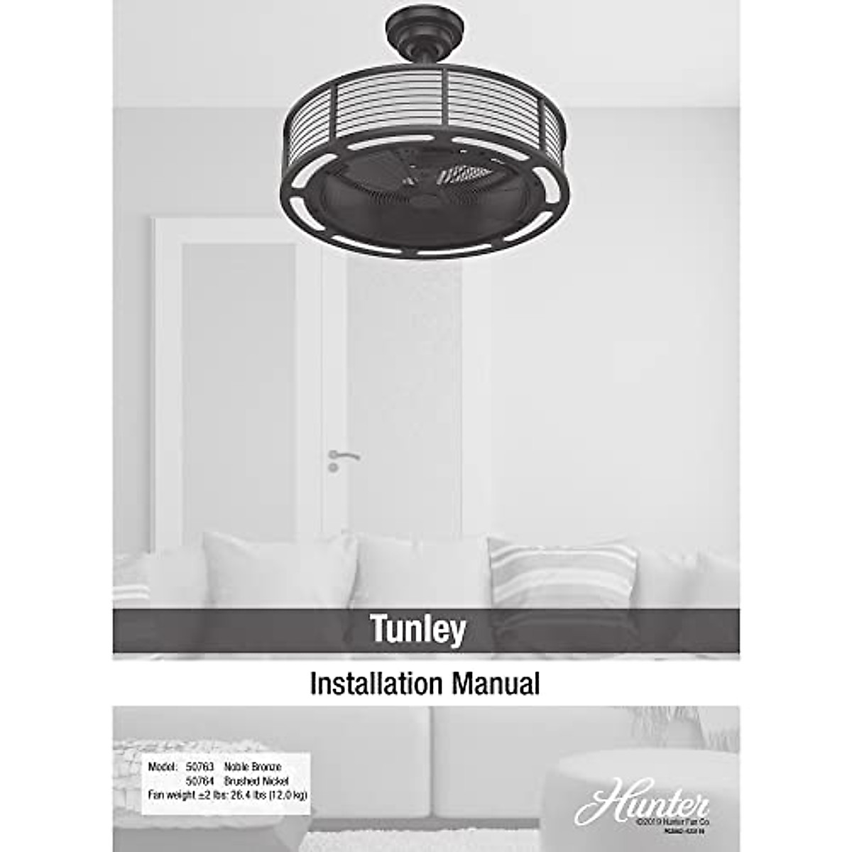 Hunter Tunley Indoor Ceiling Fan with LED Light and Wall Control, 12", Brushed Nickel