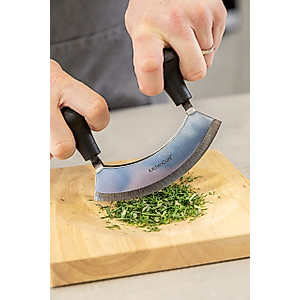 KitchenCraft Double Blade Mezzaluna Chopper and Wooden Board, Stainless Steel / Wood, 2 Piece Set