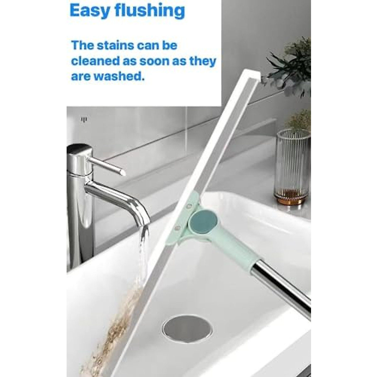Retractable Silicone Floor Scraper, Home Bathroom Toilet Sweeping Wiper Artifact, Household Sweep, No Sticky Hair Broom (52CM)