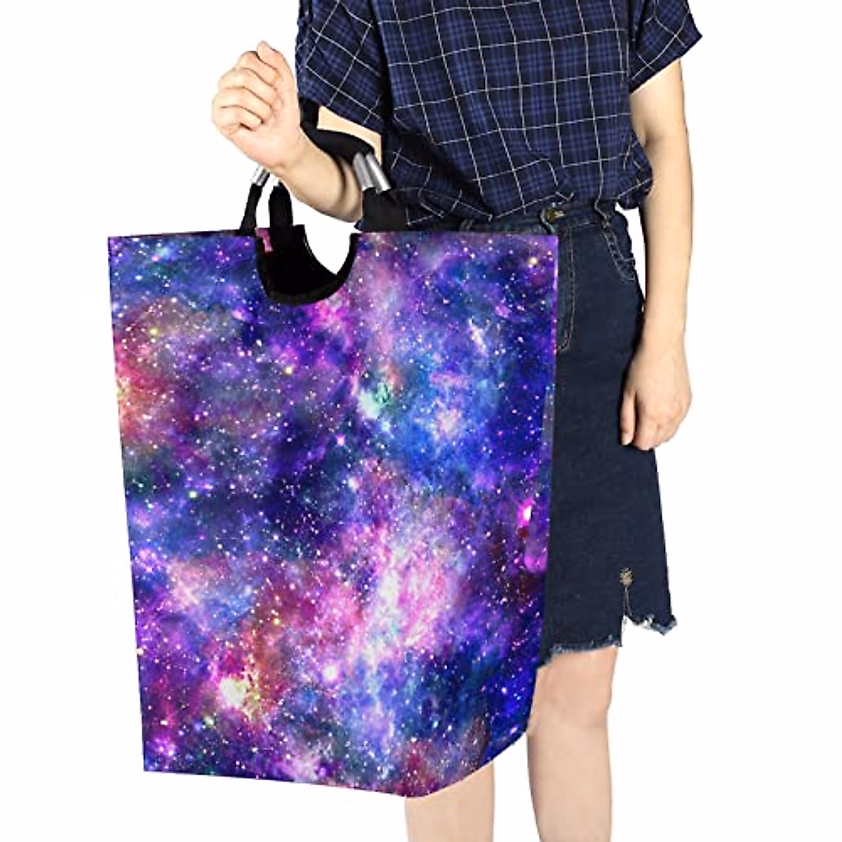 Moudou Purple Galaxy Laundry Basket Foldable Laundry Hamper Large Clothes Toys Basket with Handles for Laundry Room, Bathroom, Bedroom, Dorm