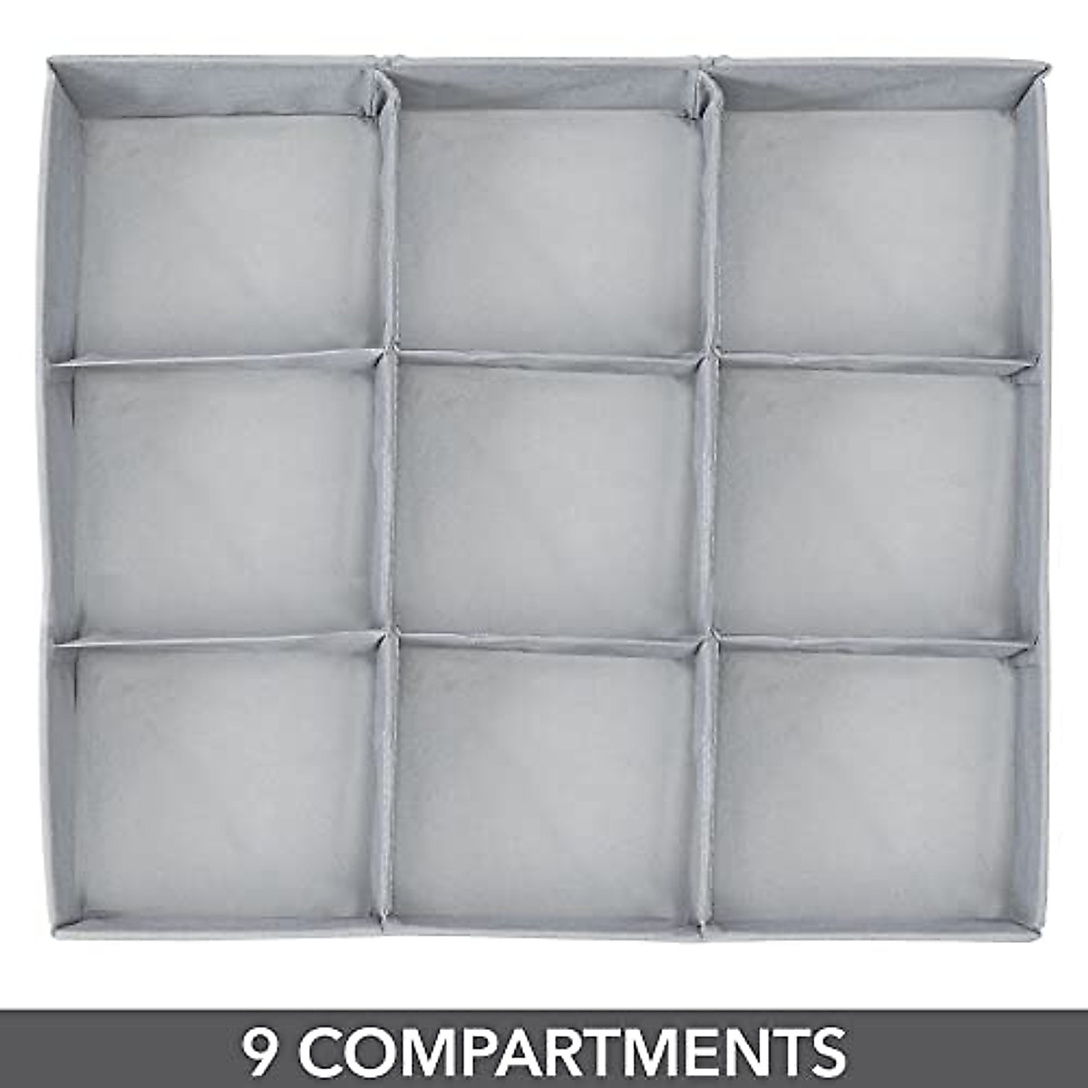 mDesign Soft Fabric 9 Section Dresser Drawer and Closet Storage Organizer for Child/Kids Room, Nursery, Playroom - Divided Large Organizer Bin - Textured Print with Solid Trim, 2 Pack - Gray