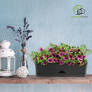 5 Pack Window Boxes Planters 16 Inches Rectangular Planter Herb Planter Boxes Large Plastic Flower Pots Rectangle Black Planter Outdoor and Indoor Succulent Window Sill Planter Self Watering Pots