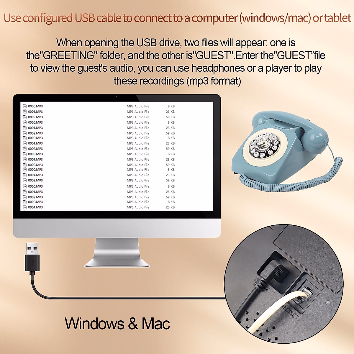 Audio Guest Book Wedding Phone, Wedding Guest Book Alternative with RGB LED Sign and Frame, Record Audio Message Guest Book for Wedding Bridal Shower Baby Shower Anniversary Birthday Party (Blue)