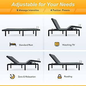 VONLUCE Motorized Bed Frame with Remote Control, Zero Clearance Adjustable Bed Base, Head Foot Incline and Massage Bed Frame with Custom Presets Underbed Lighting and USB Port, 800lb Cap, Queen Size