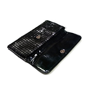 TrendsBlue Chic Lightweight Metal Mesh Flap Clutch Evening Bag, Black