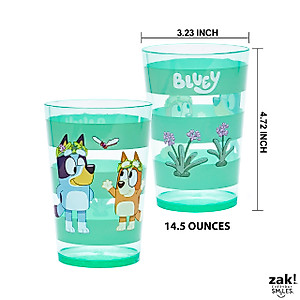 Zak Designs Bluey Nesting Tumbler Set Includes Durable Plastic Cups with Variety Artwork, Fun Drinkware is Perfect for Kids (14.5 oz, 4-Pack, Non-BPA)