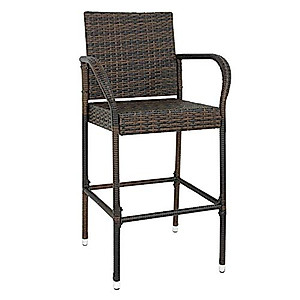 ZenStyle Set of 4 Rattan Style Barstool Brown Wicker Patio Bar Stool Indoor Outdoor with Footrest & Armrest