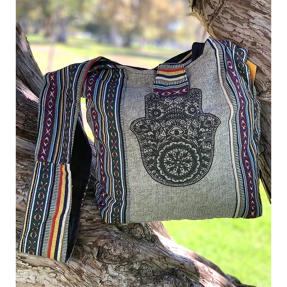 Cotton Shoulder Bag, Unique Tapestry Hippie Crossbody with Hamsa Print Hobo Hippie Cross body Women bag, Festival bag Sling Boho Bag/Handmade with Love