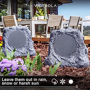 it.innovative technology Outdoor Rock Speaker Pair - Wireless Bluetooth , for Garden, Patio, Waterproof, Built for all Seasons & Solar Powered with Rechargeable Battery, Music Streaming - Charcoal