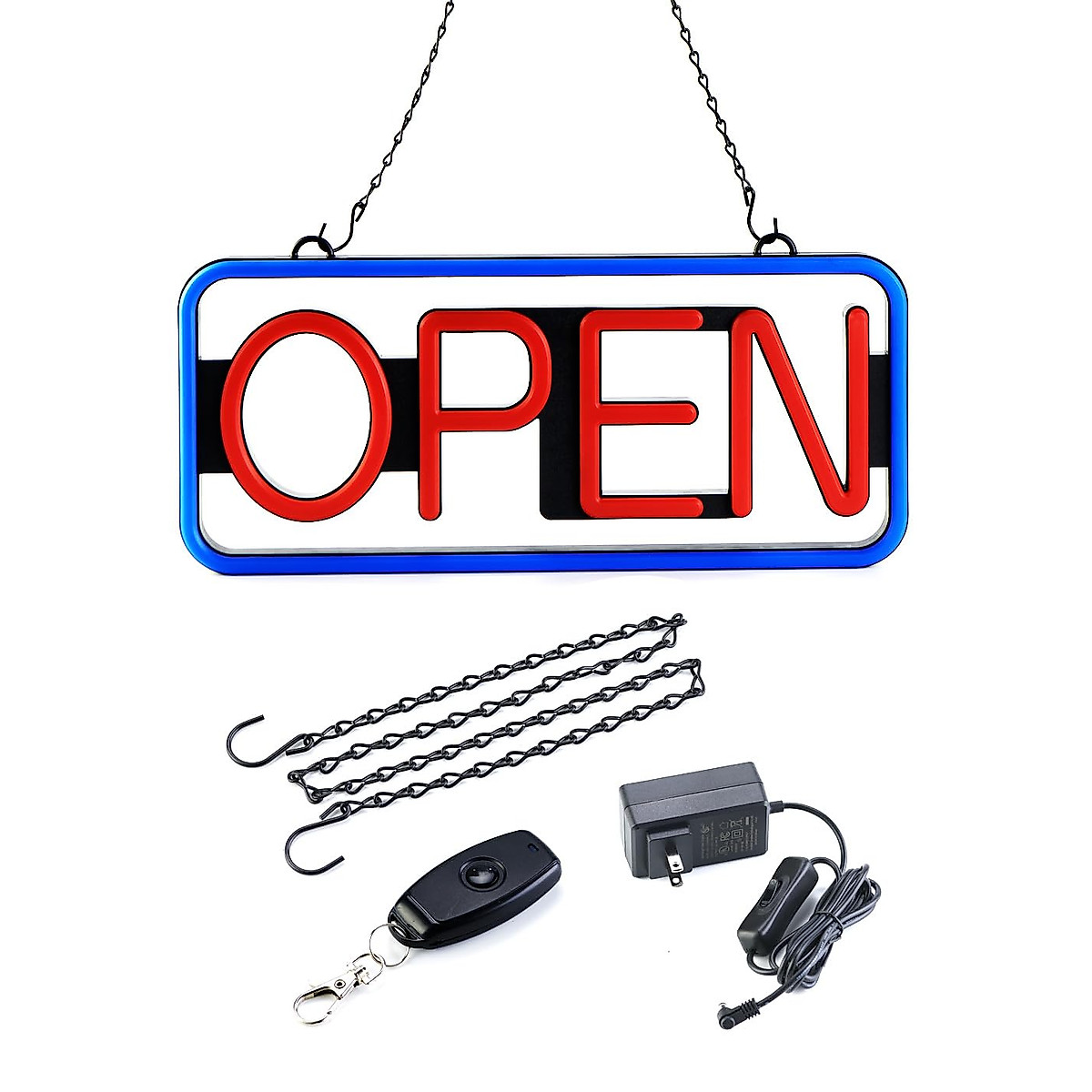 BritTech 21'' X 10'' Ultra Bright LED Neon Open Sign - Remote Controlled - Get Your Business Seen Day or Night(21'' X 10'' Blue/Red)