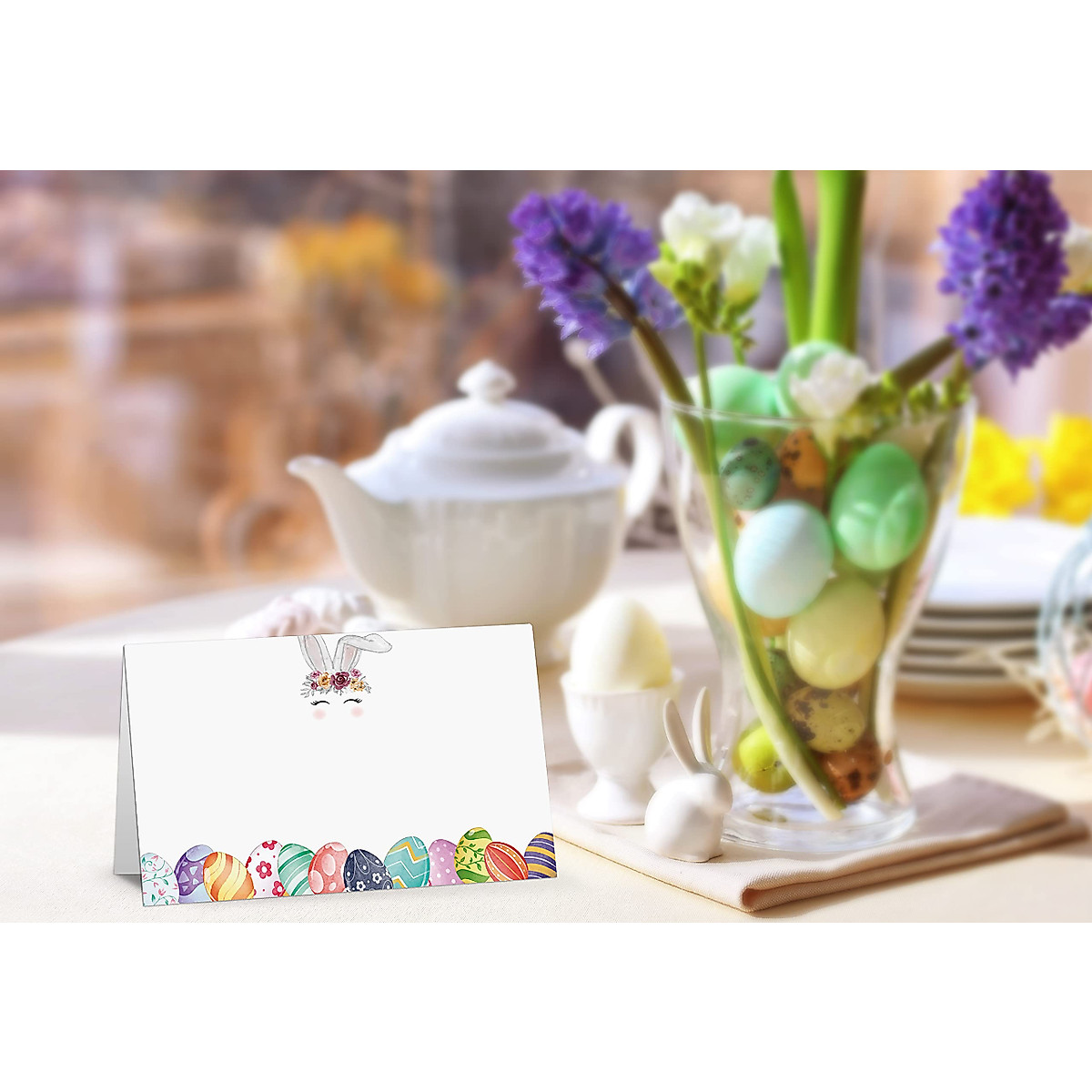 Table Place Card, Easter Tent Style Cards, Pack of 25 Half-Fold Reception Place Card, Cute Easter Egg Bunny, Easter Table Decor for Spring Wedding, Baby Shower, Dinner Party(F16)