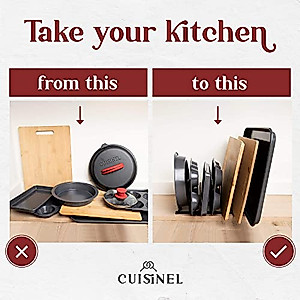 Cuisinel Lid and Dish Organizer Rack - Satin Nickel Silver Kitchen Storage Organization Stand - Plate Holder, Pan/Pot Covers, Cutting Board and Cookie Sheet Divider - 7-Tier Cabinet/Counter Display