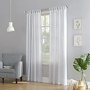 No. 918 Trevor Heathered Texture Semi-Sheer Tab Top Curtain Single Panel, 40" x 84", White
