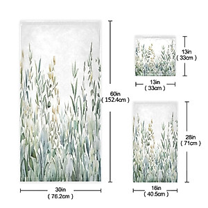 Flradish Green Leaves Towels 3 Pack Bath Towels for Bathroom Set Soft Cotton Highly Absorbent Lightweight & Quickdry Towel Set 1 Bath Towel,1 Hand Towel,1 Washclothe