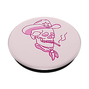 Hot Pink Western Cowboy Hat Skull Smoking PopSockets Swappable PopGrip