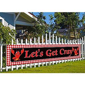 Nepnuser Crawfish Party Decorations Let's Get Cray Fence Banner Lobster Boil Themed Birthday Party Supply Front Yard Garden Sign