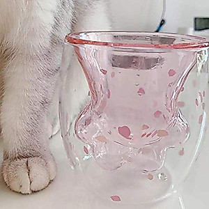 Coffee Mug Sakura Double Wall Glass Cup Cat Claw Cup Heat-resistant Handmade Creative Milk Mug Tea Whiskey Cup