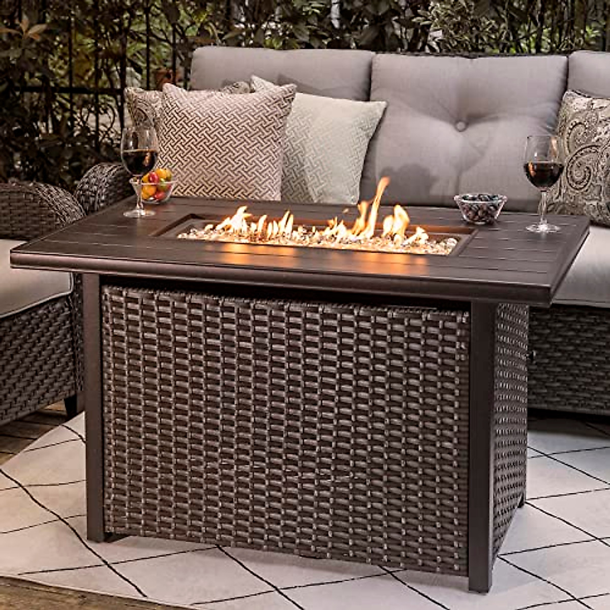 Nuu Garden 43-inch Propane Fire Pit Table, 50,000 BTU Aluminum Gas Fire Table with Lid, Cover and Glass Beads, Rectangle Firepit for Garden, Patio, Backyard, Deck, Dark Black