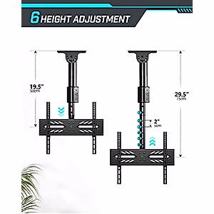 Greenstell Ceiling TV Mount with Power Outlet, TV Mount for 26-65 inch TVs, TV Ceiling Mount with 900J Surge Protection, Swivel, Tilt and 6 Height Adjustable, Max VESA 400x400mm, Holds up to 110Lbs