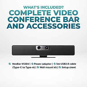 NEXVOO Nexbar N120 Video Conference System for Small and Medium Room - Wide Angle Camera Built-in 8 beamforming Microphone Array - Noise and Echo Cancellation