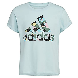 adidas Girls' Big Short Sleeve Dolman Waist Tee 22, Almost Blue, Medium