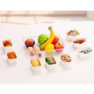 Snackle Box Container, Divided Serving Tray with Lid and Handle, Portable Snackle Box Charcuterie Container for Candy, Fruits, Veggie, Travel & Picnic (1 Pack with 8 Compartments)