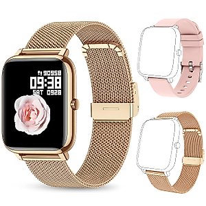 KALINCO Smart Watch, Fitness Tracker with Heart Rate Monitor, Blood Pressure, Blood Oxygen Tracking and 2-Pack Smart Watch Replacement Bands for P22