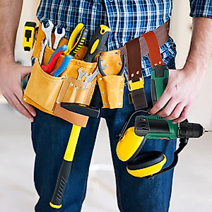 Jetec 4 Pieces Leather Belt Clip Tape Measure Clip Measuring Tape Clip Tool Belt Tape Measure Holder Drill Impact Tool Holster Tool Belt with Loops for Tape Measure, Drills, Clipped Tools